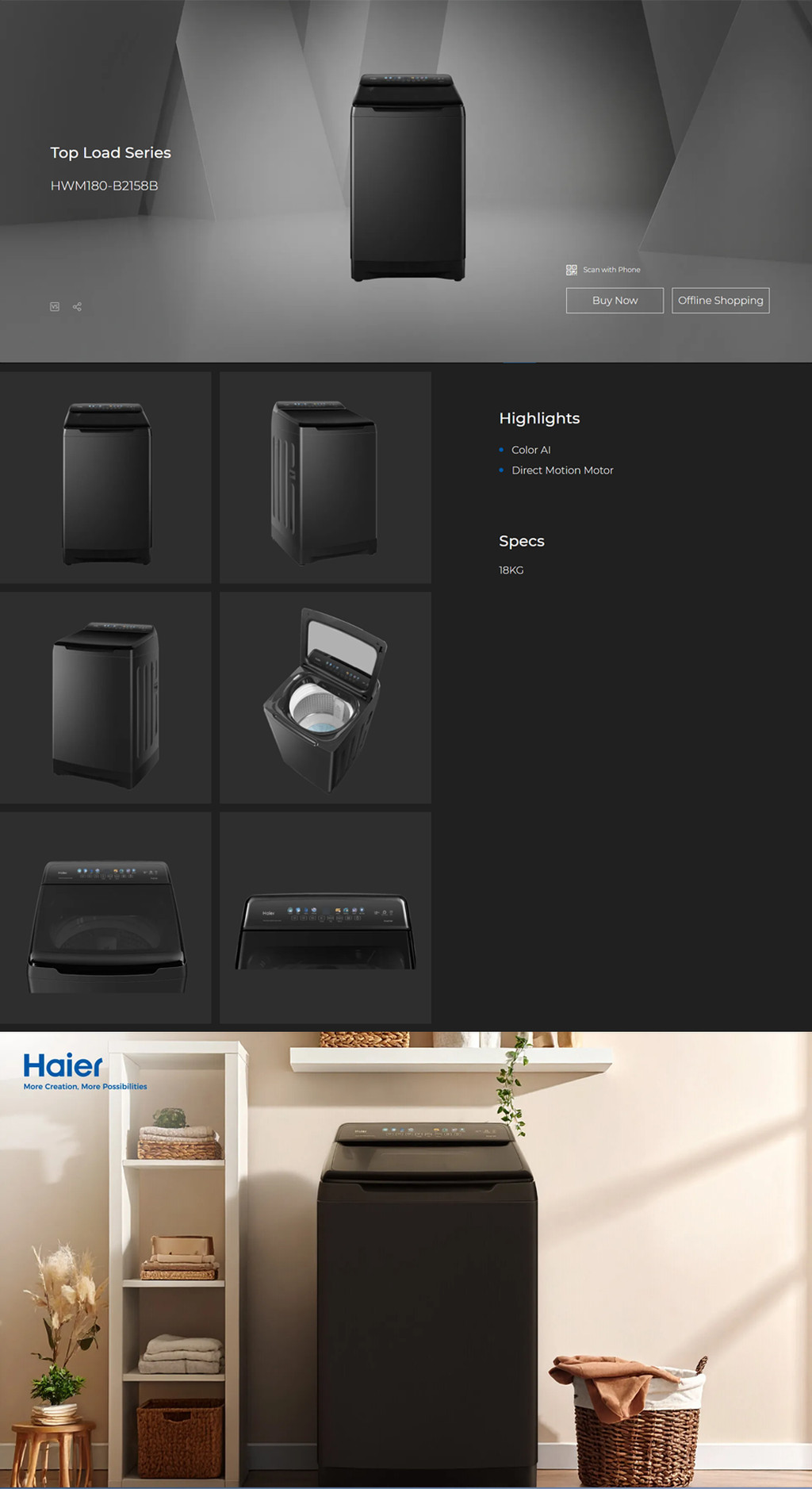 [2026 Upgraded Model] HAIER 18KG Top Load Direct Motion Inverter Color ...