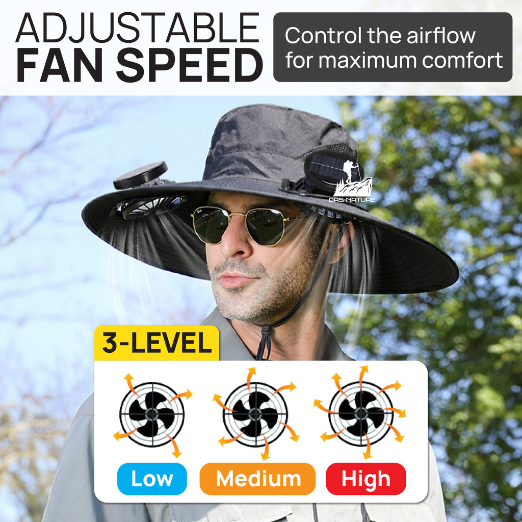 Topi Solar Dwi Kipas Dual Fan Solar Fan Hat Summer Fishing Hat High ...