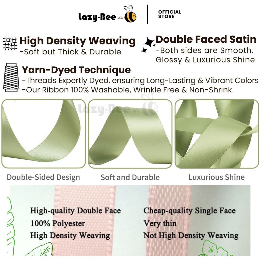 LAZY BEE Hunter Green 100 yard Premium Double Face Satin Ribbon ...