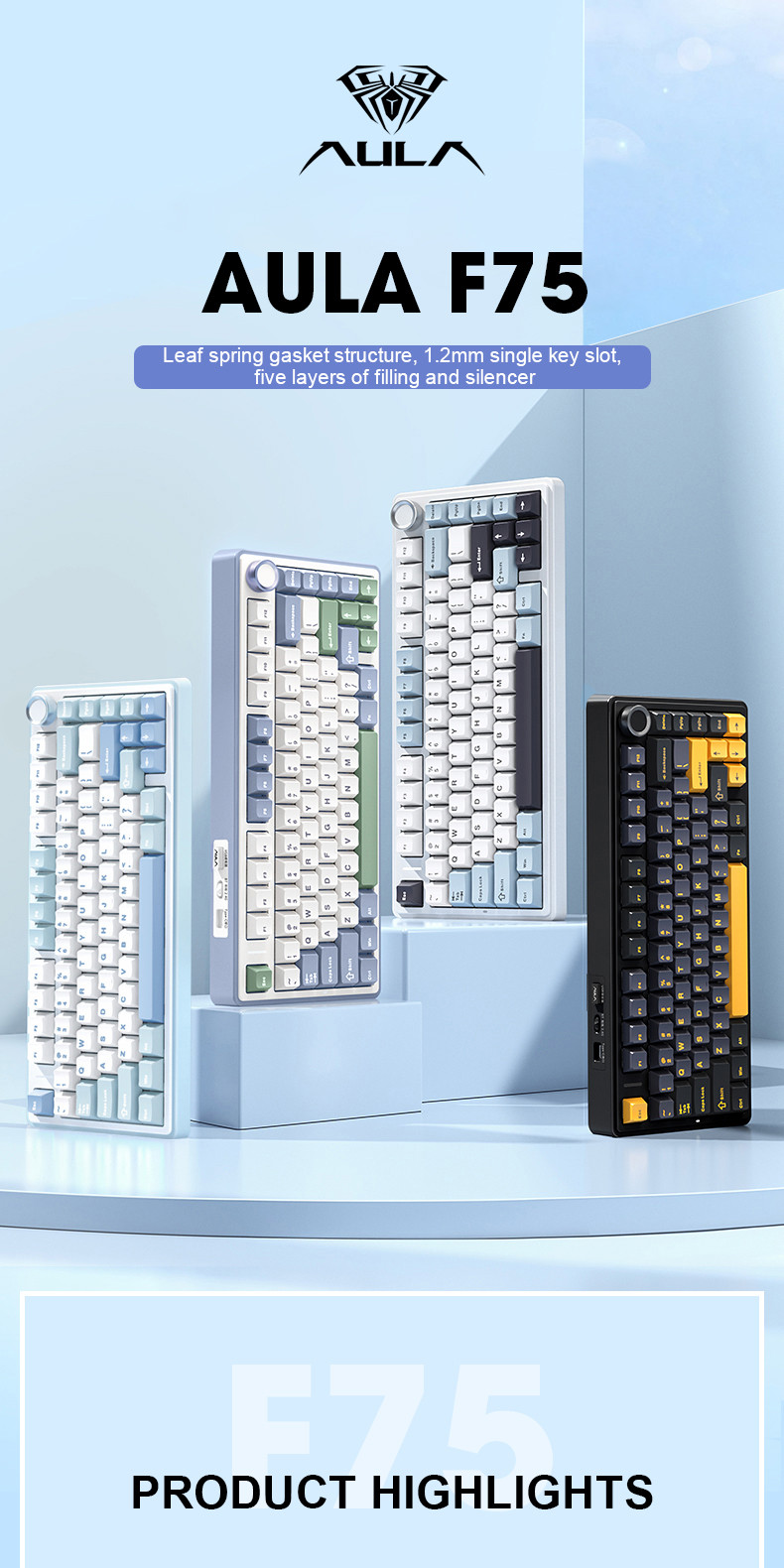 AULA F75 80 Keys 2.4G/Bluetooth/Wired Tri-mode Hotswap mechanical ...