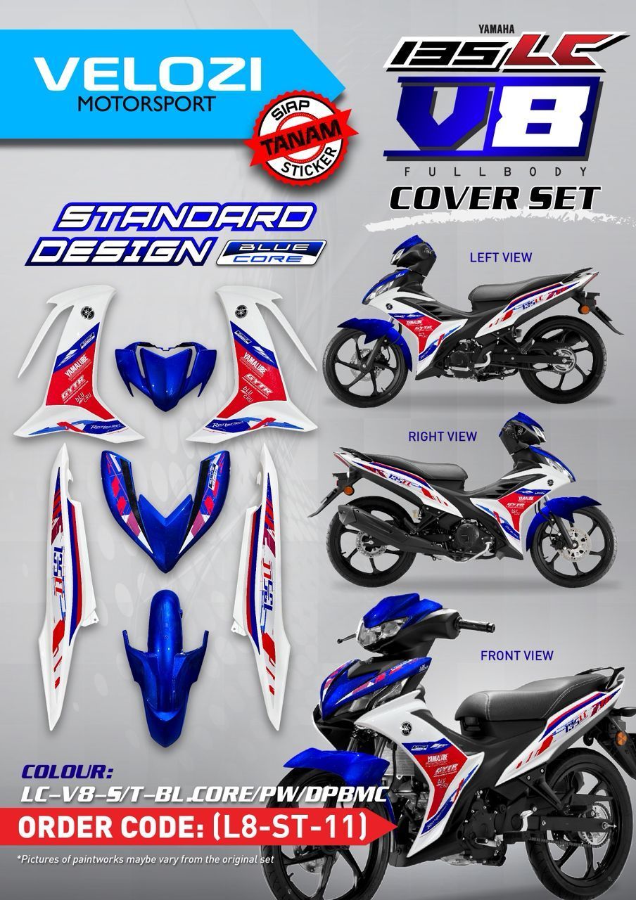VELOZI YAMAHA LC V8 FI COVER SET ( BLUE CORE SERIES ) SIAP TANAM ...