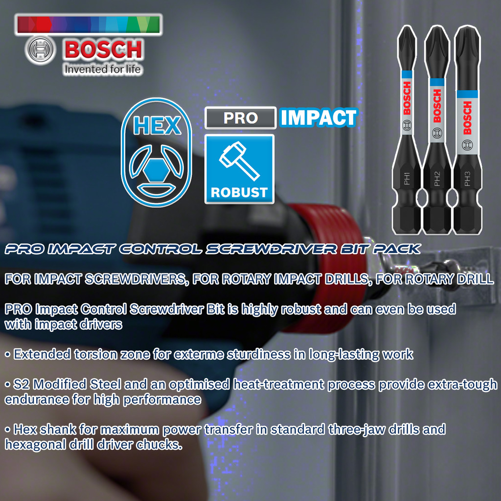 Bosch Impact Screwdriver Bit Set PRO Impact PH 1 PH 2 PH 3 with 1/4 ...