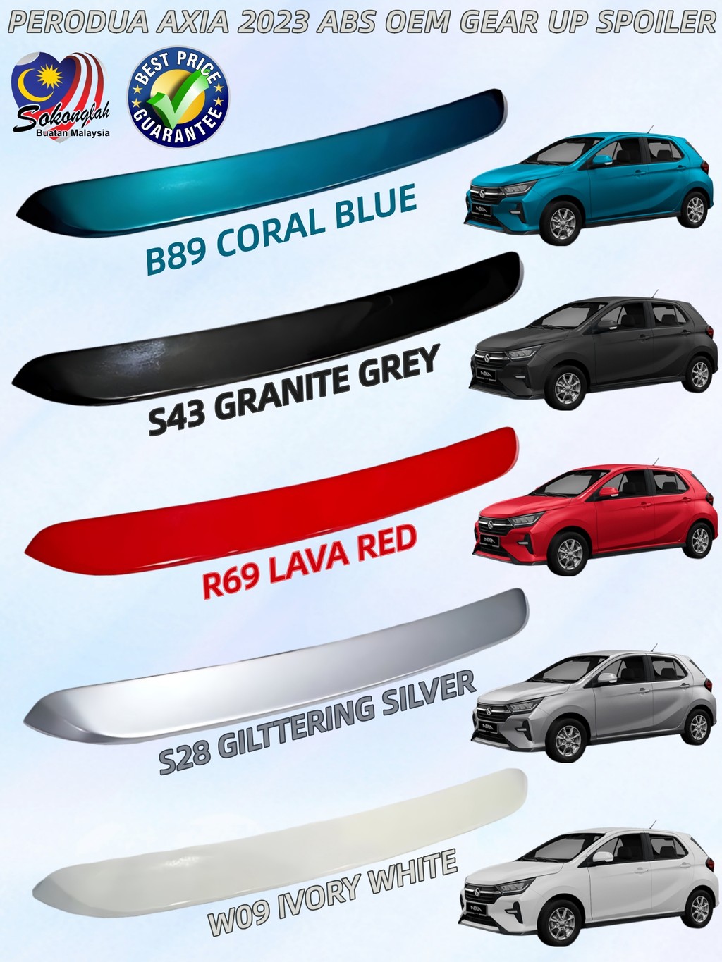 Perodua Axia 2023 2024 ABS OEM GEAR UP Spoiler with Paint | Shopee Malaysia