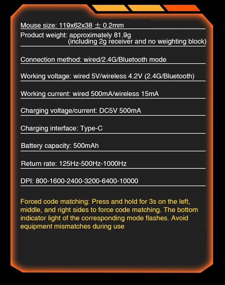 AULA SC580 Gaming Mouse Tri-Mode 2.4G/BT5/USB-C 10000 DPI Rechargeable ...