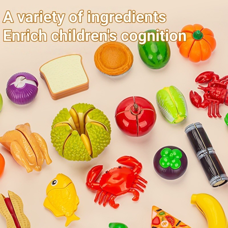 59Pcs Cutting Fruit Vegetable Toy with Apple Storage Box Kids Pretend ...