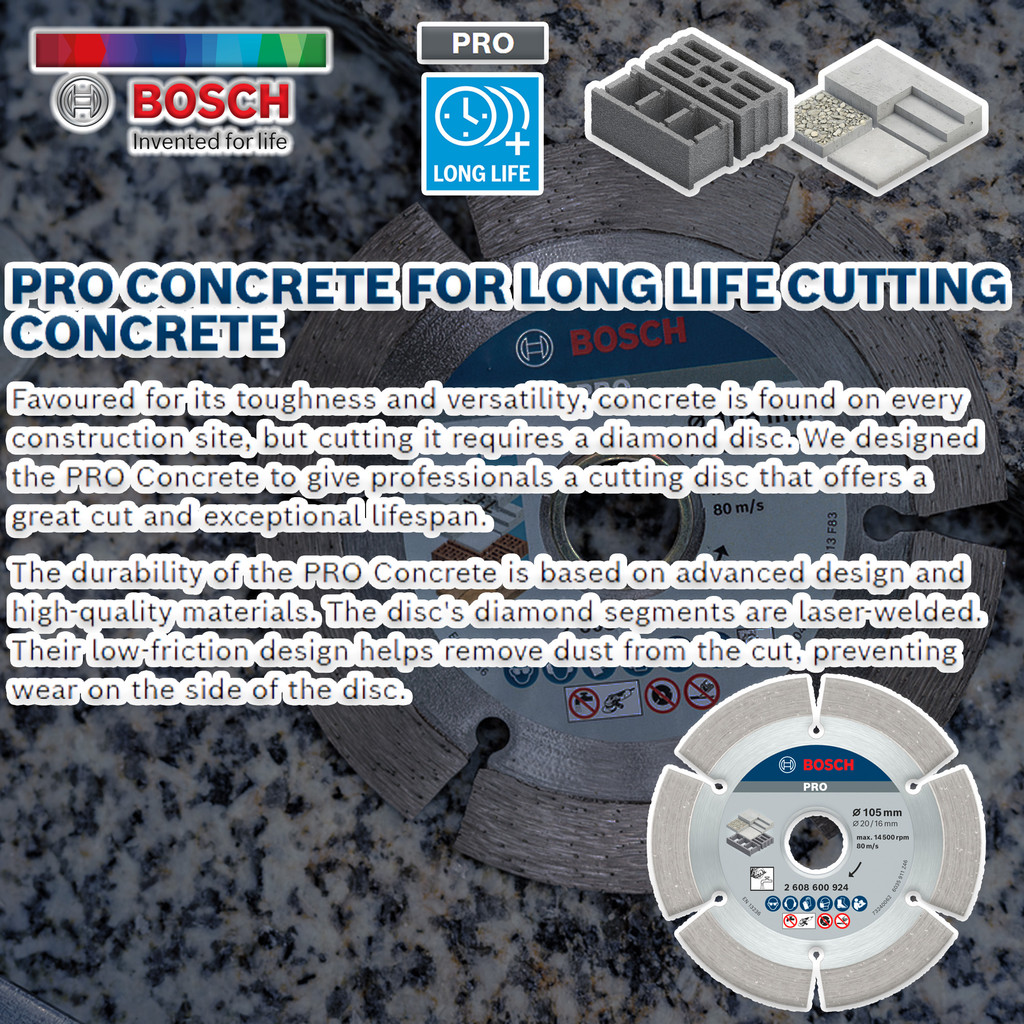 Bosch 105mm 4˝ Diamond cutting disc PRO CONCRETE #260800924 | Shopee ...