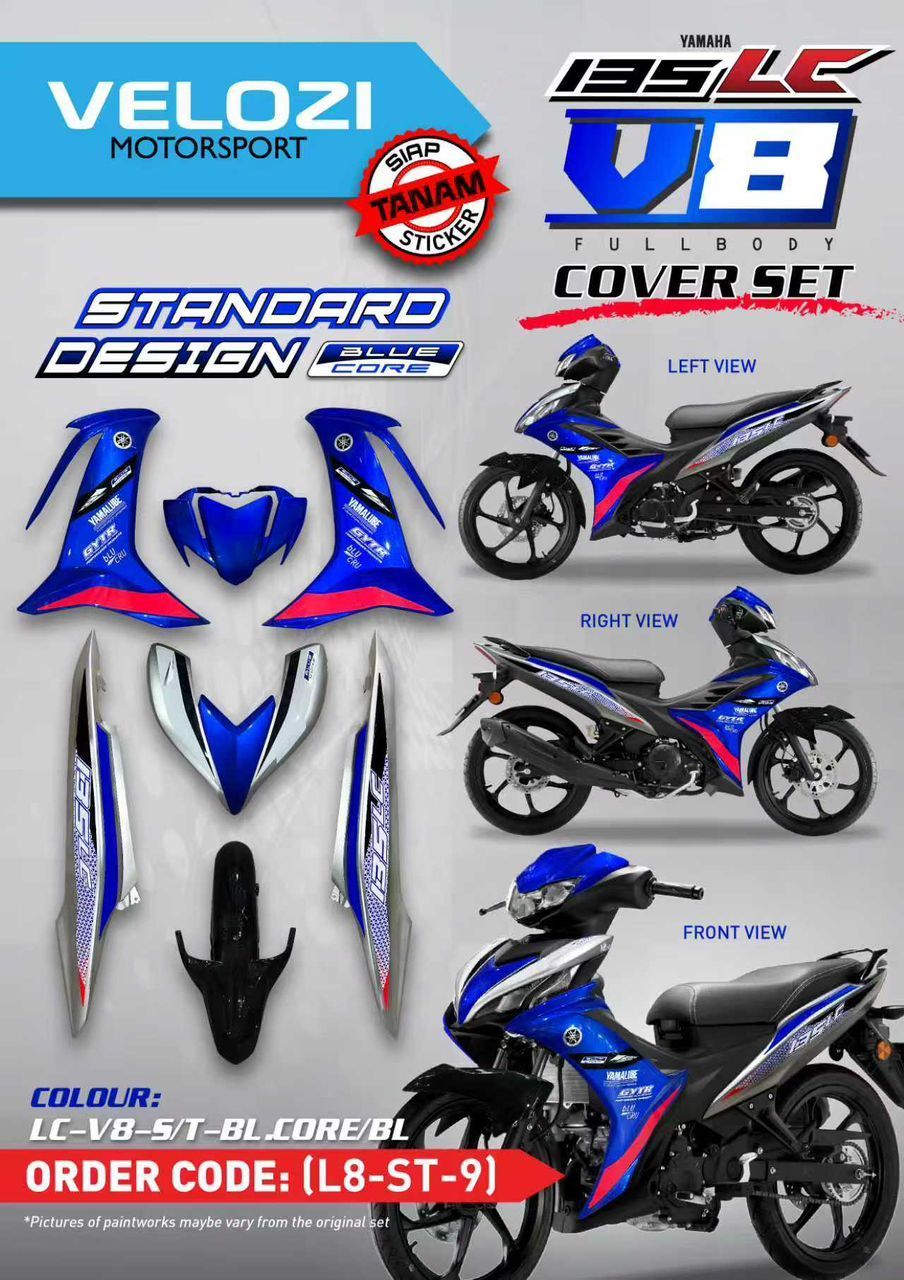 VELOZI YAMAHA LC V8 FI COVER SET ( BLUE CORE SERIES ) SIAP TANAM ...