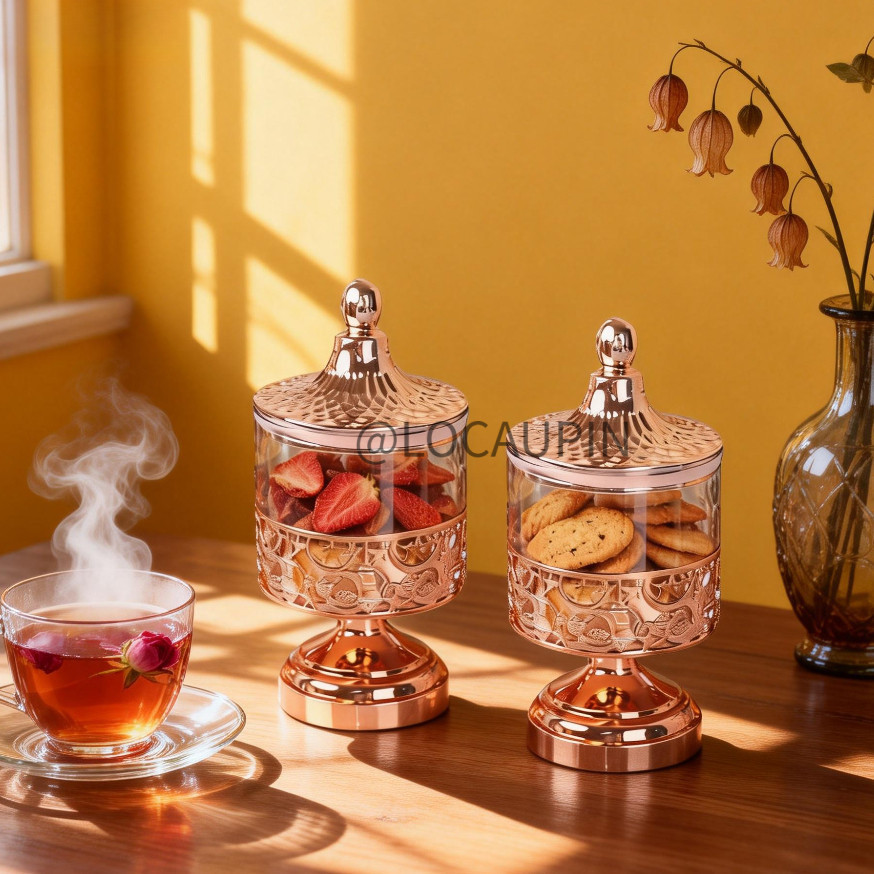 Locaupin RAYA Festive Sealed Food Storage Jar with Stand | Gold & Rose ...