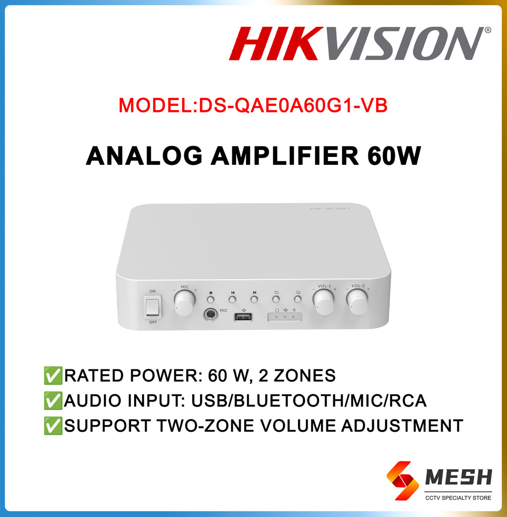 HIKVISION DS-QAE0A60G1-VB 60W Analog Amplifier Bluetooth USB Microphone ...
