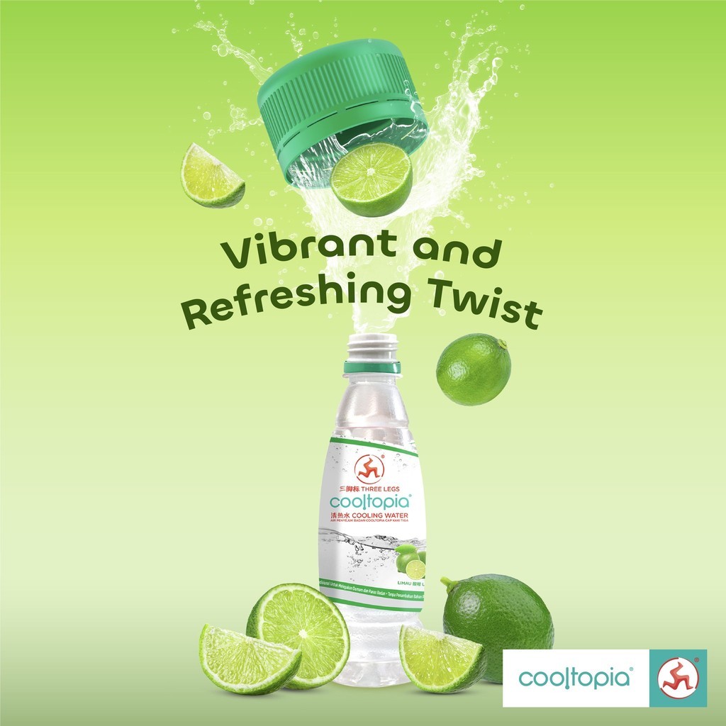 Three Legs Cooltopia Lime Flavored Cooling Water (320ml) [Cap Kaki Tiga ...
