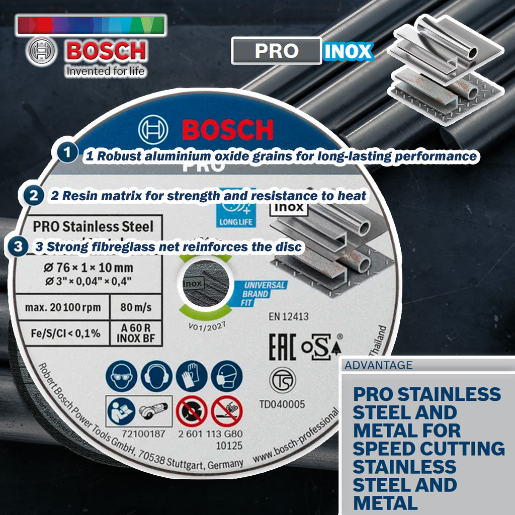 Bosch 5Pcs PRO INOX CUTTING DISC FOR MINI ANGLE GRINDERS FOR GWS12V-76 ...