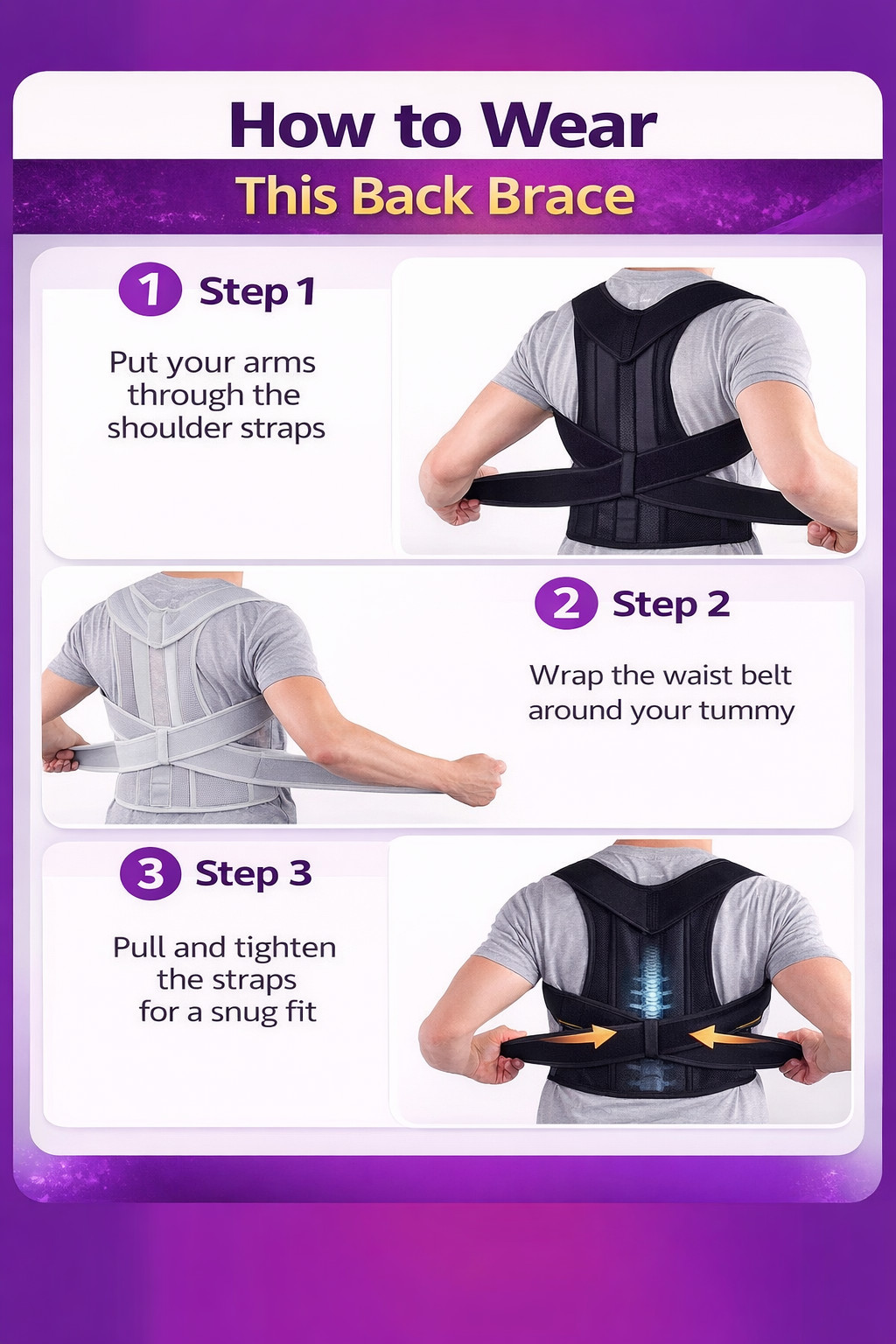 Grey & Black Posture Corrector Back Support | Adjustable Lumbar ...