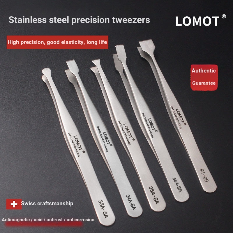 Tweezers LOMOT Stainless Steel Flat Stamp Diagonal Shovel Round Tip ...