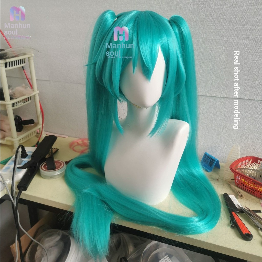 Hatsune miku cos Wig miku Anime 120cm Tiger Mouth Clip Double Ponytail ...