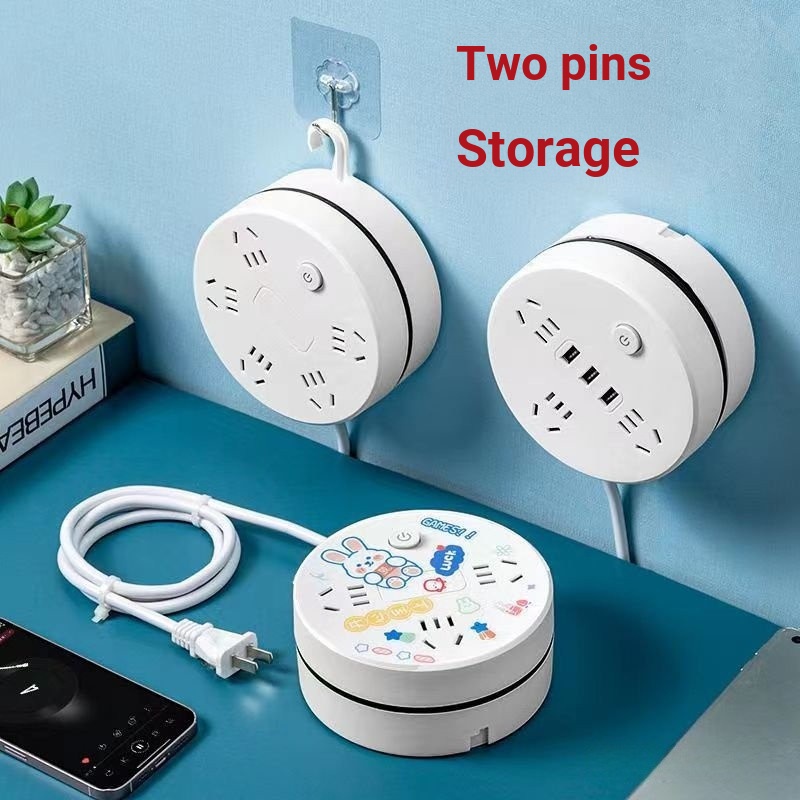 Retractable Storage Two Pin Plug With Cable Socket Multi Function Porous Plug Board Two Hole