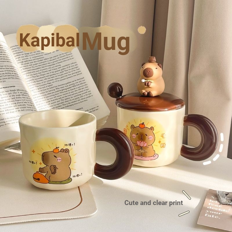 There is a Grocery Store~Cute Capybara Capybara Ceramic Cup with Lid ...