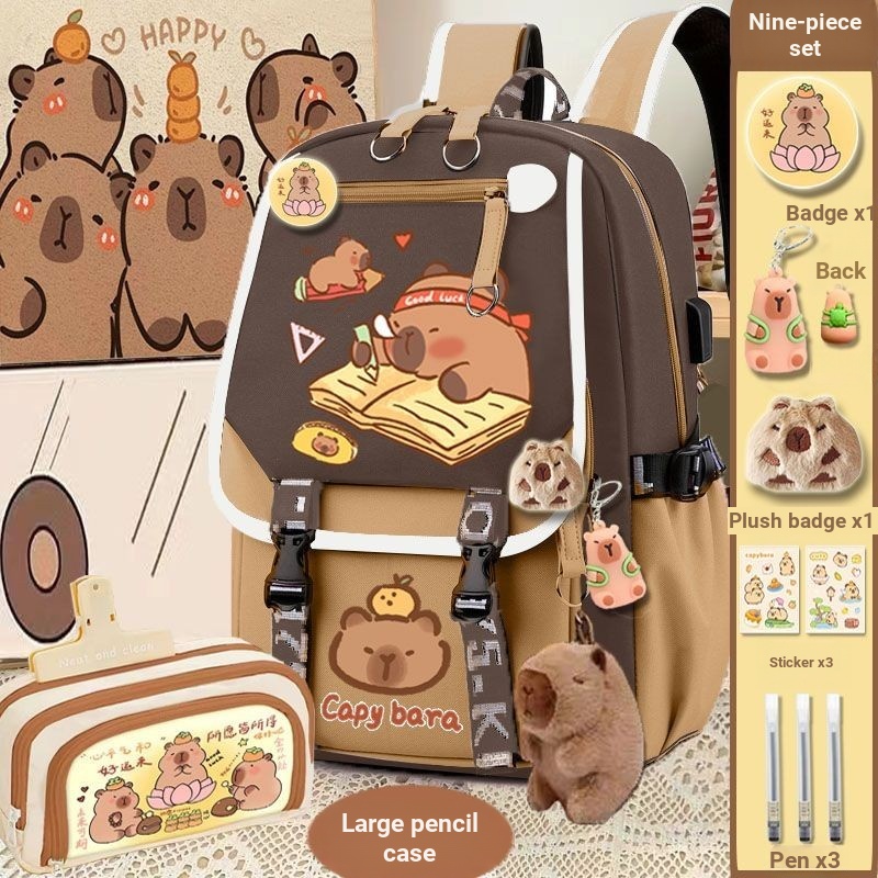 Kapibara Schoolbag Girls Cute Capybara Backpack Junior High School ...