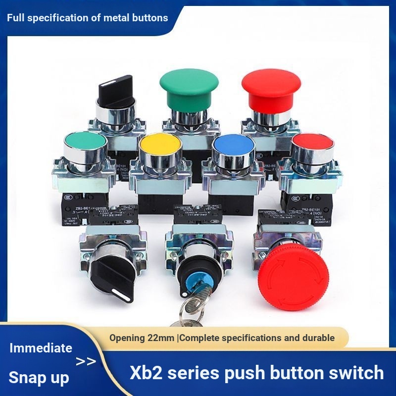 X XB2 Push Button Switch Metal Push Type Emergency Stop Self-Locking Reset Knob Mushroom Head ...