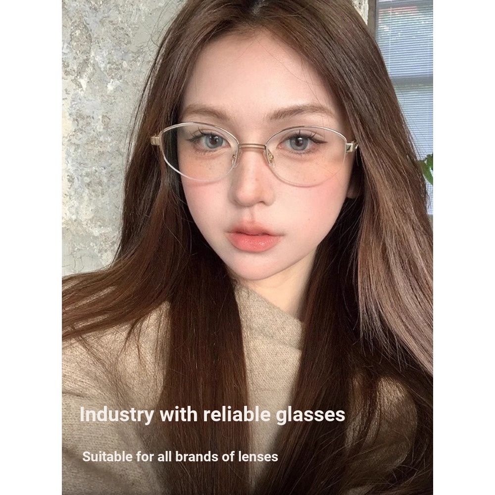 European American High-End Concave Shape Metal Oval Half-Frame Glasses ...