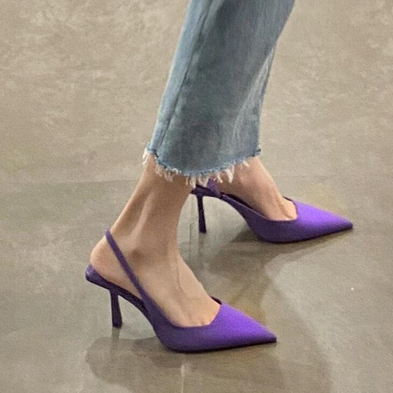 Large Size Women's Shoes Pointed Toe Stiletto Back Empty Toe-Covered ...