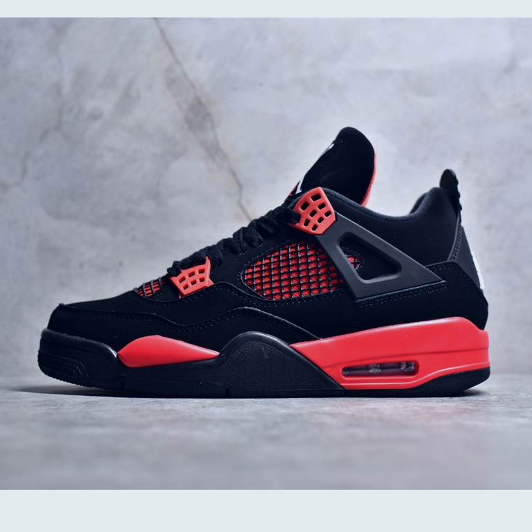 air jordan 4 retro 'red thunder' retro basketball shoes black and red ...