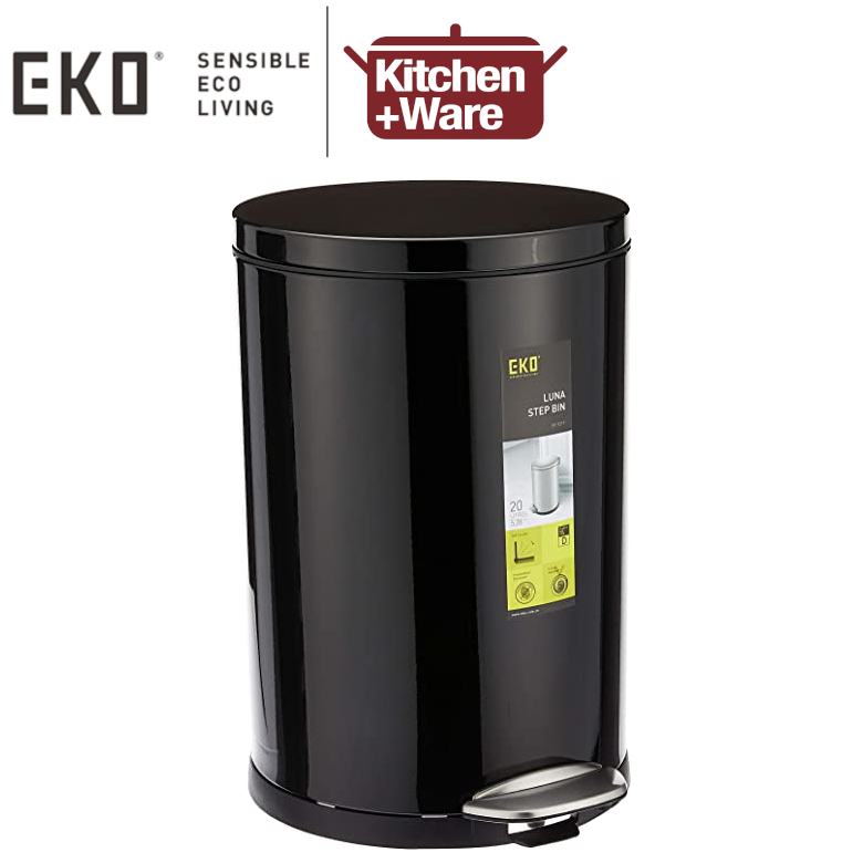 EKO Luna Stainless Steel Step Bin With Soft Closing Lid 12L / 20L Titanium Grey / Black / Cream ...