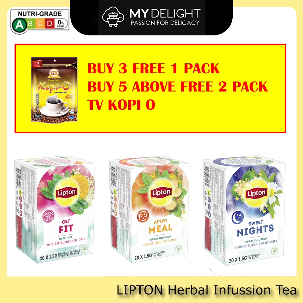 (1.5g x 20s) Lipton Flavored Tea Herbal Infusion Get Fit After Meal Sweet Nights Tea Bag BOH ...