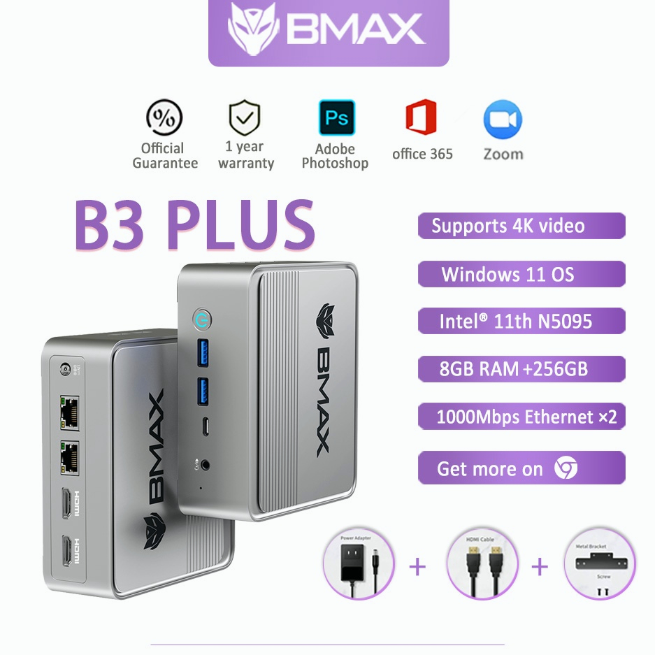 【NEW】Mini PC BMAX B3 Plus Intel Jasper Lake N5095 8GB DDR4 256GB SSD All In One desktop Mini PC ...