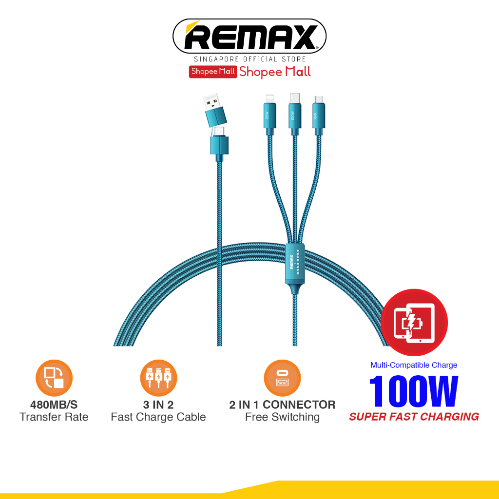 [Remax Audio] RC-C012 3-In 2 100W High Power Aluminum 1M Fast Charging ...