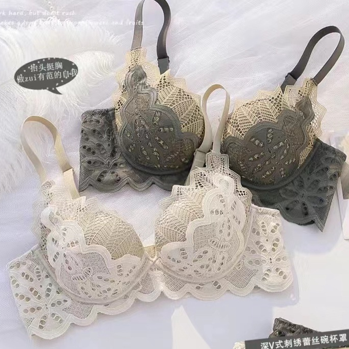 New sexy embroidered lace push up bra comfortable wireless bras | Shopee Malaysia