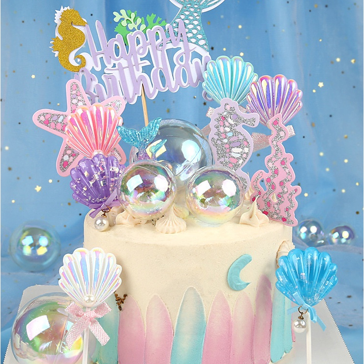 Mermaid Theme Shiny Shell Fishtail Cake Topper Starfish Tail ...