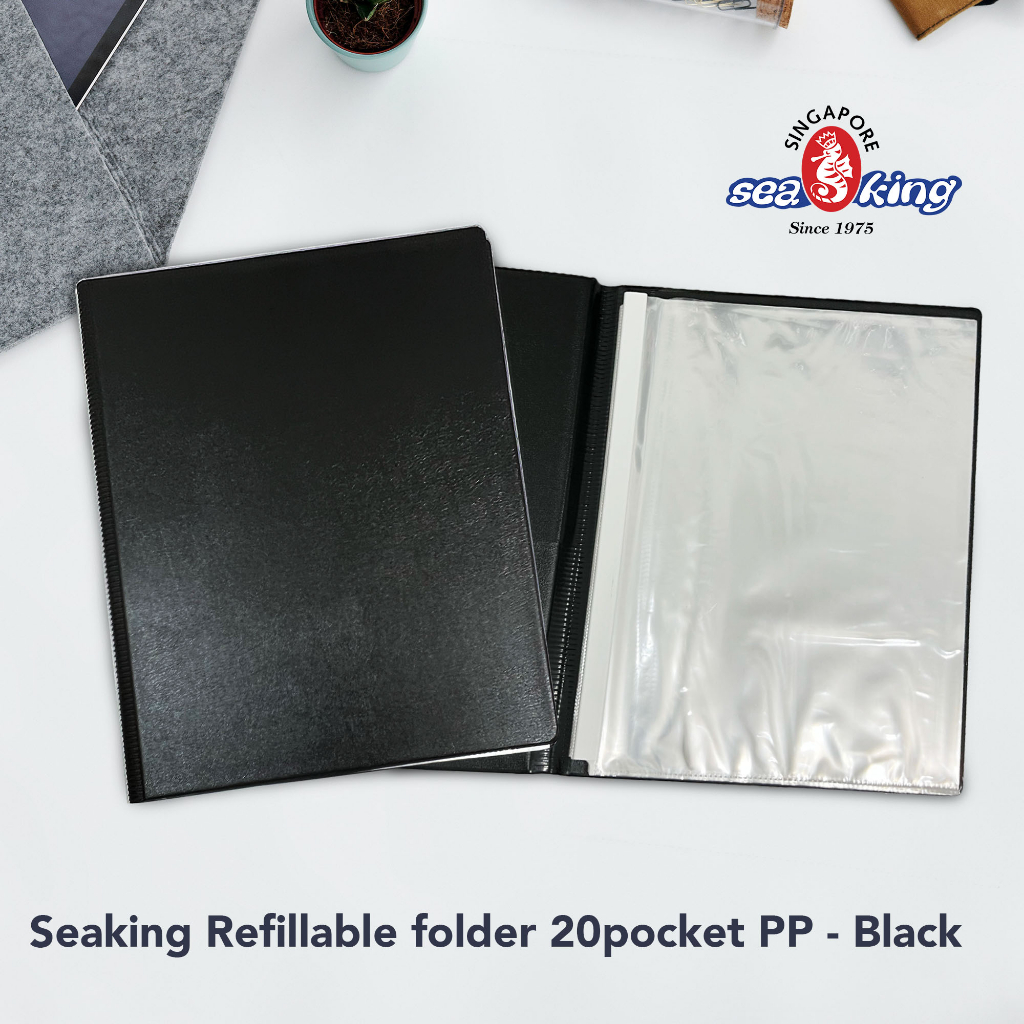 (SG) A4 Refillable folder 20 pocket PVC SEAKING Black (cus-folder ...