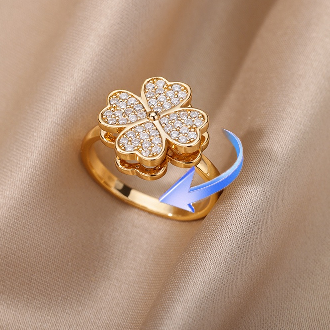Kaijiang Cincin Rotatable Four Leaf Clover Rings For Women Stainless ...