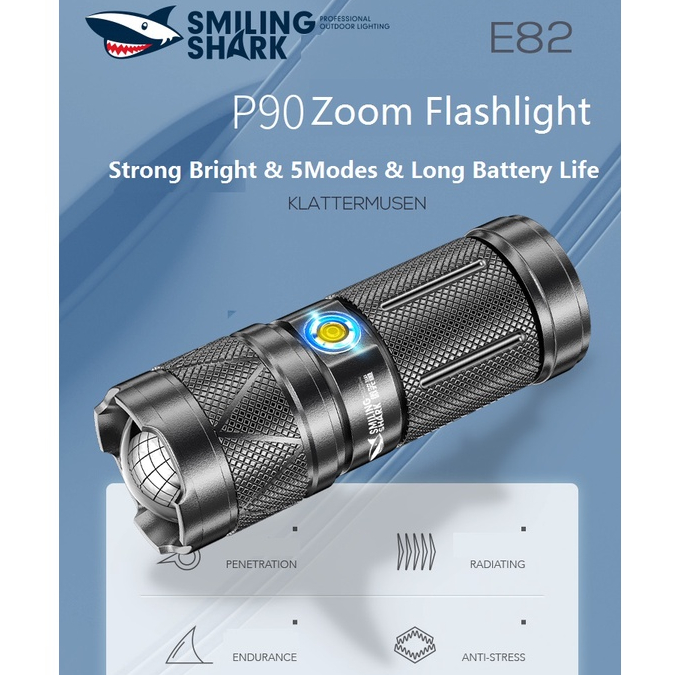 Original Smiling Shark Flashlight Led XHP90 Torch Light Strong Bright ...