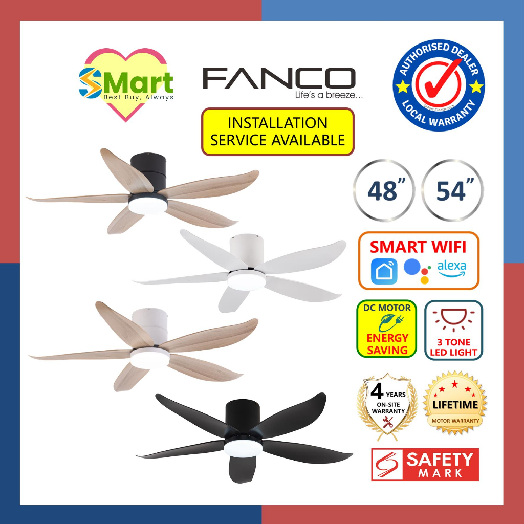 Fanco Rito 5 Smart Wifi DC Motor Ceiling Fan with Remote Control & LED ...