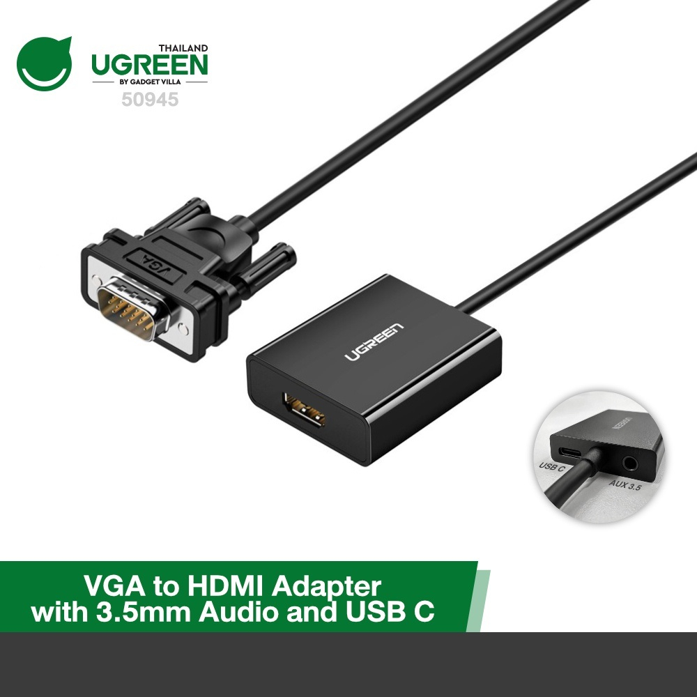 UGREEN 50945 VGA TO HDMI CONVERTER CABLE WITH POWER AND AUDIO SUPPORT ...