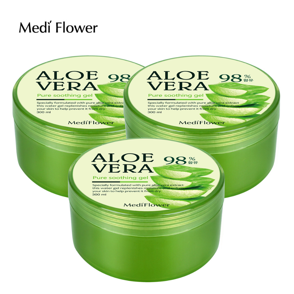 [MEDIFLOWER] [Bundle of 3] Aloe Vera 98% Fresh Soothing Gel 300ml ...