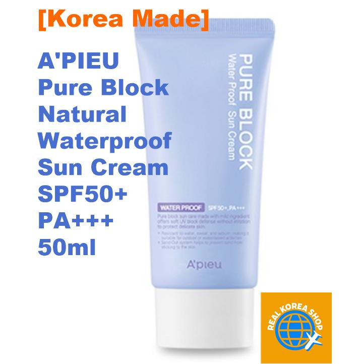 [Korea made] [A'PIEU] Pure Block Natural Waterproof Sun Cream SPF50+ PA ...