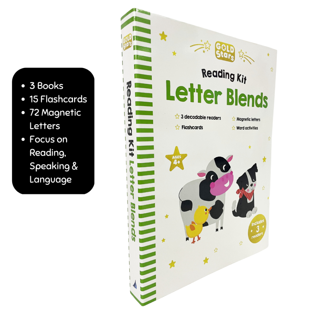 Gold Stars Reading Book & Kit with Letter Blends Flashcards & Magnetic ...