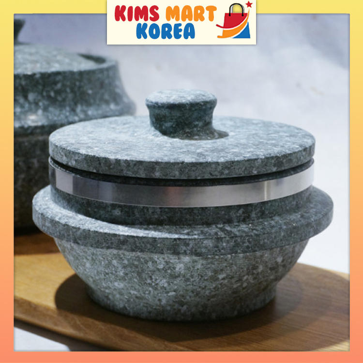 Korean Dolsot Ttukbaegi Stone Pot Bowl & Lid with Wood Stand for Soup ...