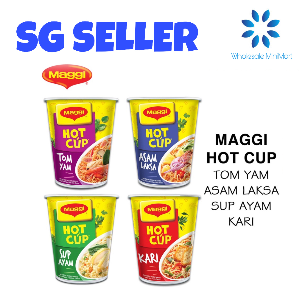 (Bundle of 6) Maggi Hot Cup Tom Yam/Curry/Asam Laksa 59g x 6 cups Mamee ...