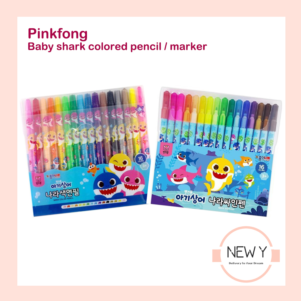 [Pinkfong] Baby Shark Color Pencils / Crayons / Markers/ 12 Colors / 16 ...