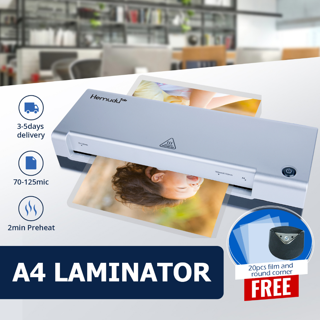 HEMUDU Silver Laminator A4 Hot Laminating Machine Home/Office use (Free 20pcs 4R Laminating Film ...