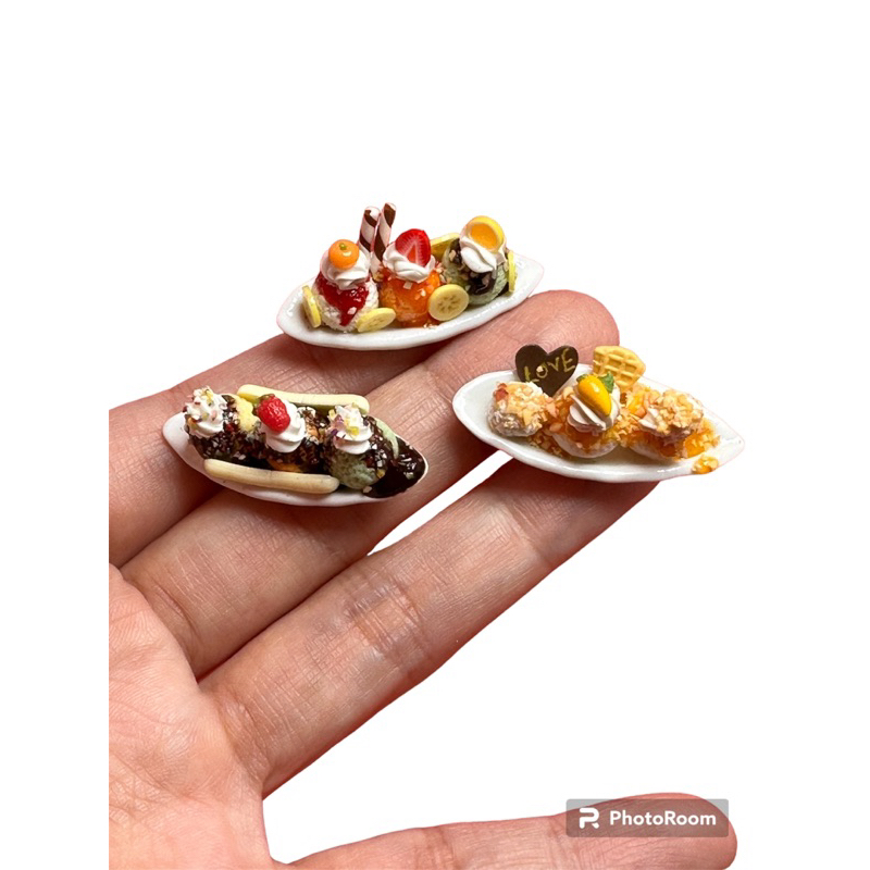 Handmade Miniature Dollhouse Ice cream, Ice cream sundae, banana split ...
