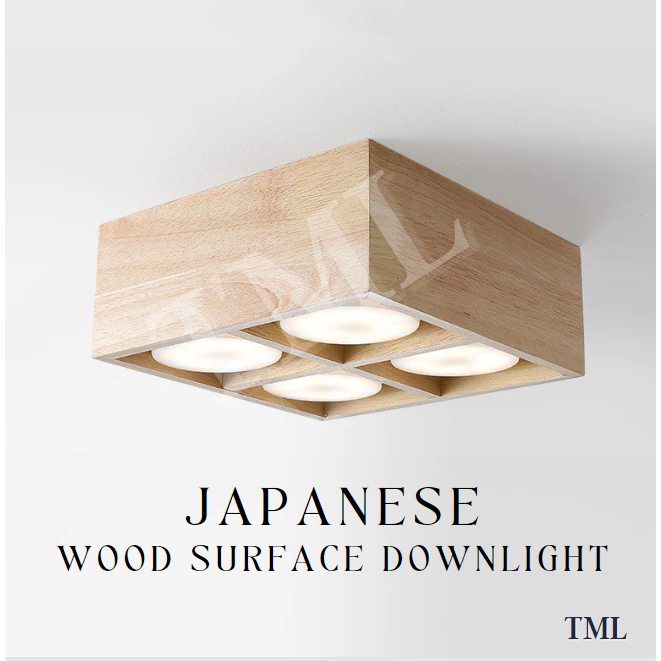Japanese Style Wood Square 4Head Surface Downlight Spotlight Cube Tri ...