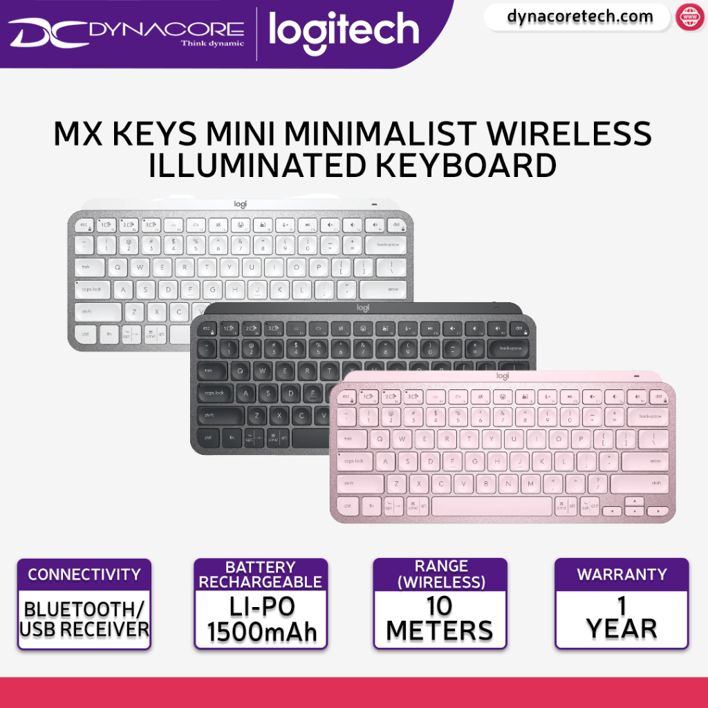 Logitech MX Keys Mini Minimalist Wireless Keyboard - Graphite / Rose ...