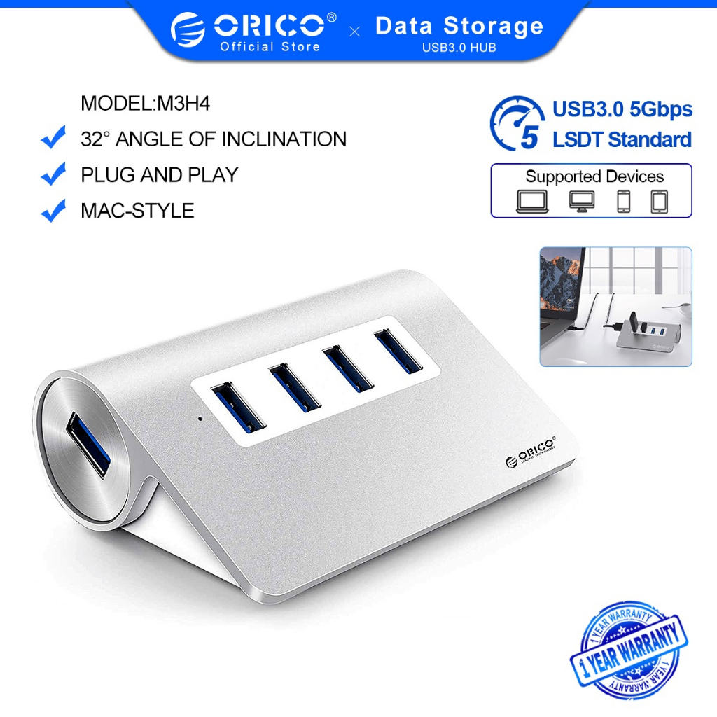 ORICO Aluminum Alloy 4 Port USB3.0 HUB (M3H4-V1-SV) | Shopee Malaysia