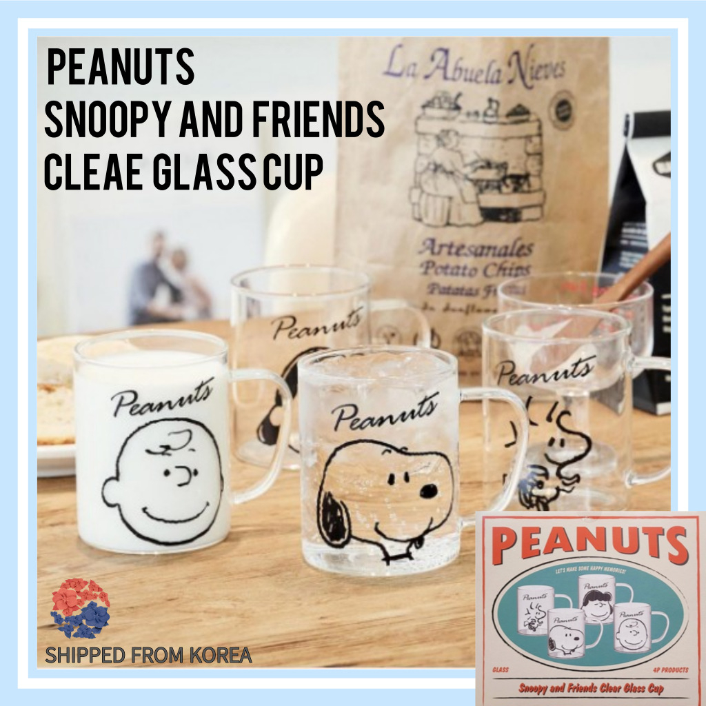 Peanuts Snoopy and Friends Cleal Glass Mug Cup 4p set (Snoopy, Charlie ...