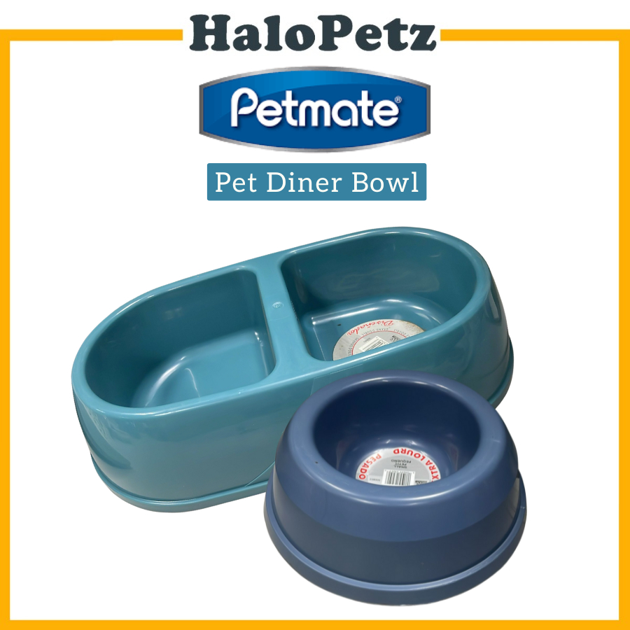 Petmate Large Oval Plastic Double Diner Bowl Pet Food Dish (Random ...