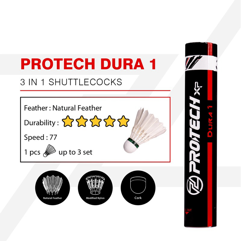 PROTECH 3 IN 1 HYBRID SHUTTLECOCK - DURA 1 (CAN LAST UP TO 3 SETS OF ...